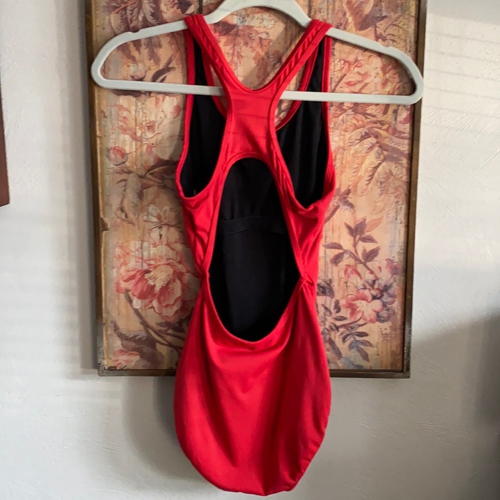 Red Lifeguard Stretch One Piece Bathing Suit Usa M - Gem